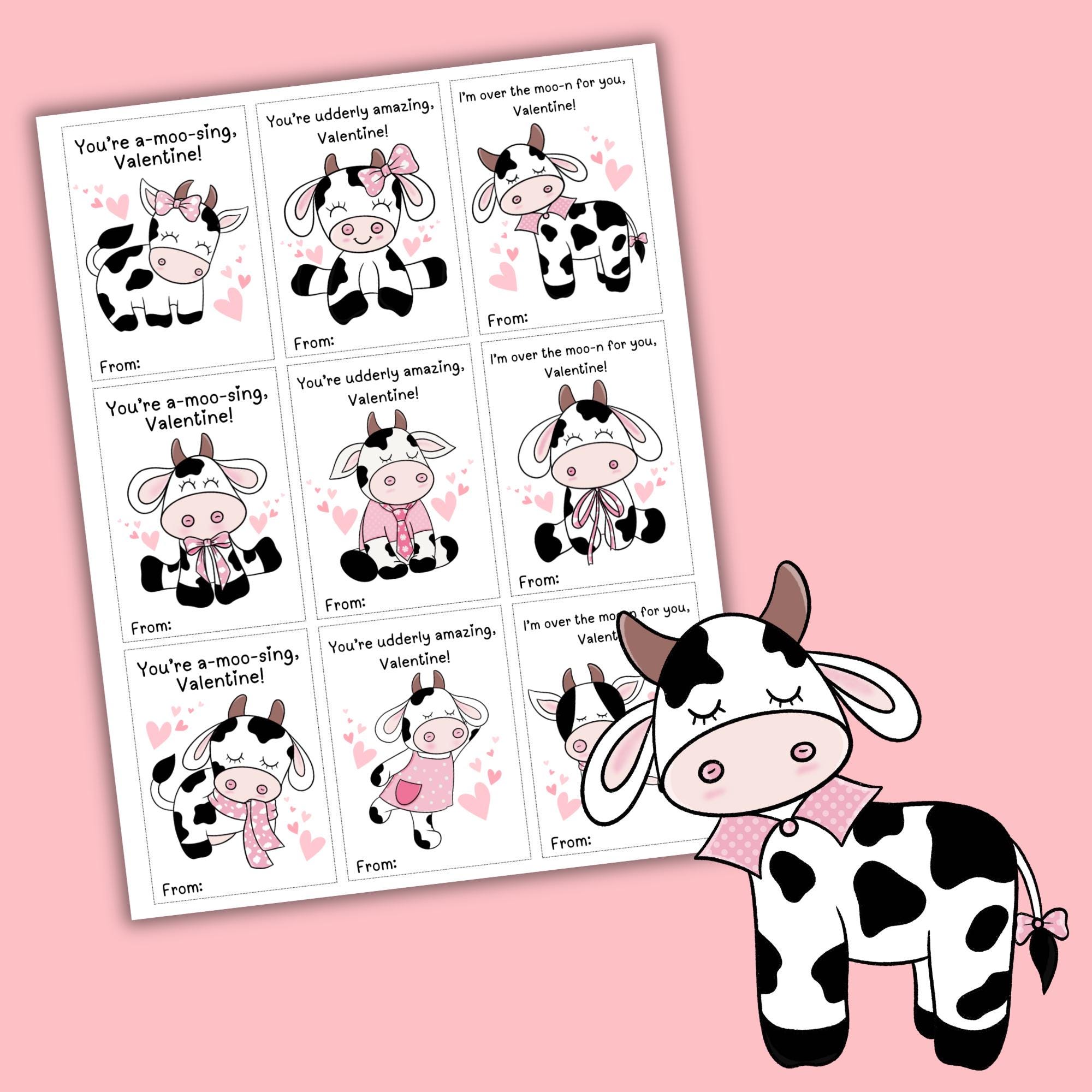 Printable Cow Valentine Exchange Tags, Farm Animal Classroom Valentines ...