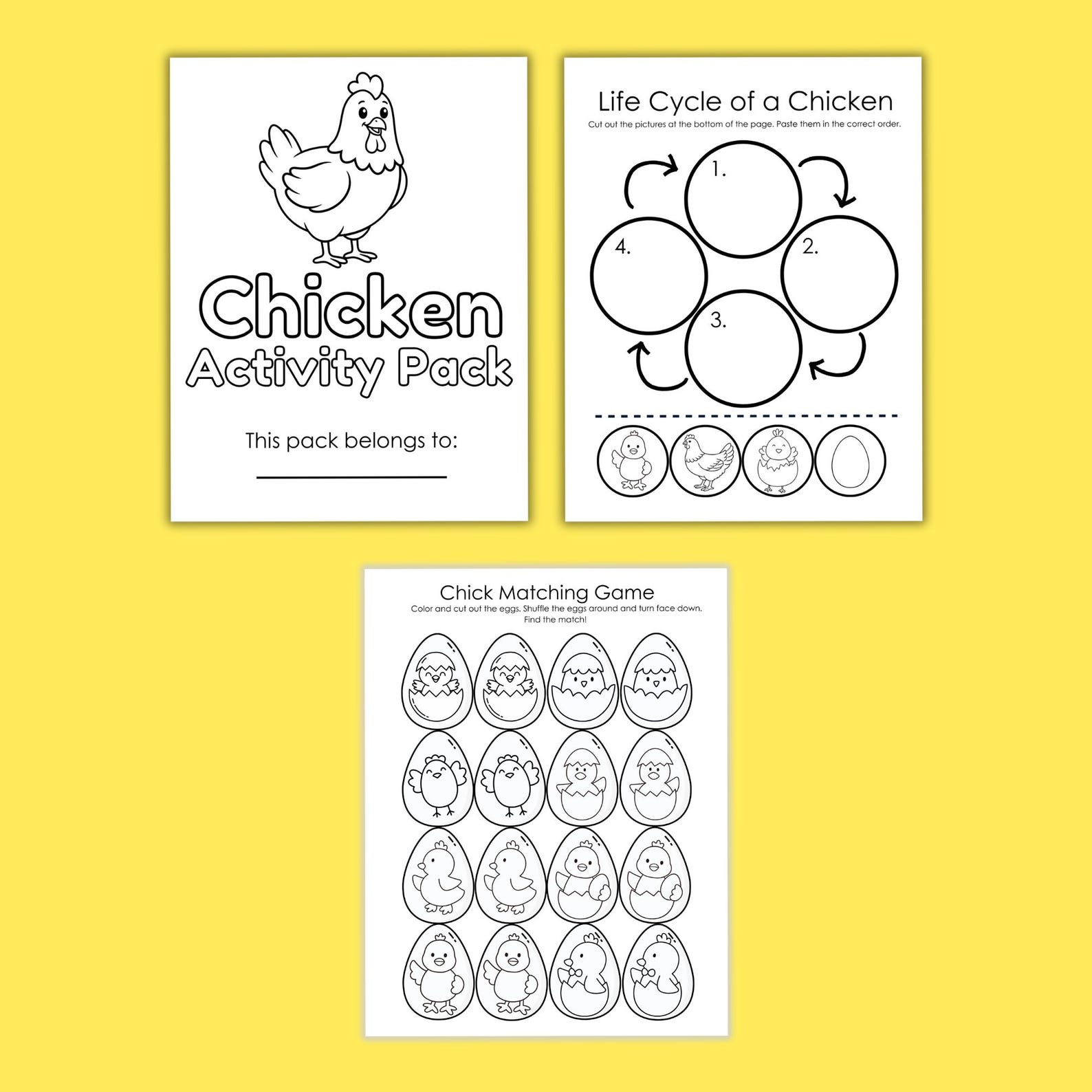Chicken Life Cycle Activity Pack for Kids, Farm Animals Worksheets ...