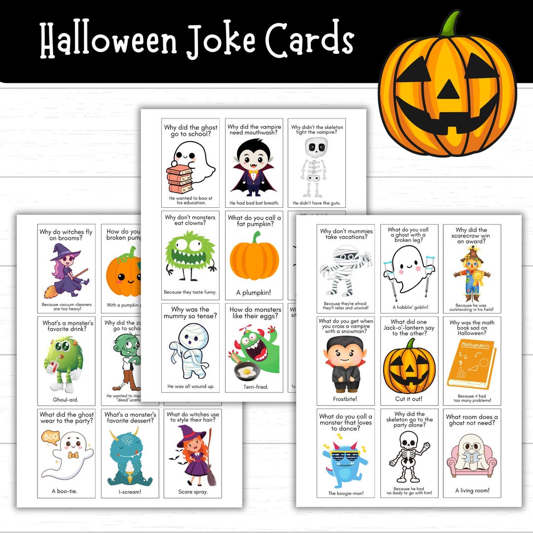 Halloween Joke Cards for Kids, Printable Halloween Riddles, Lunch Box ...