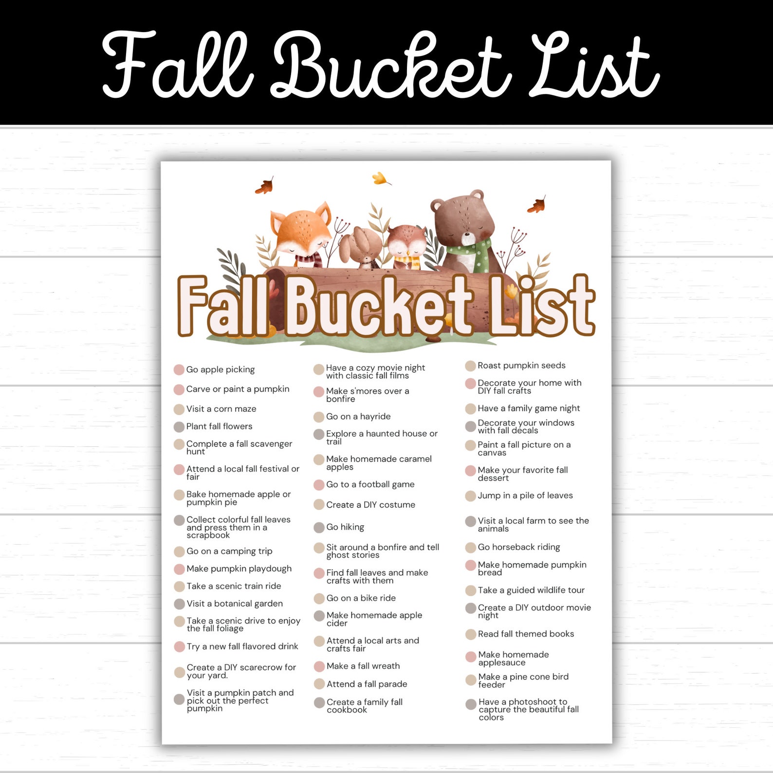 Fall Bucket List Printable for Kids, Autumn Bucket List, Fall Checklist ...