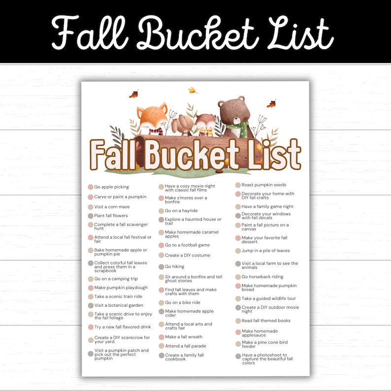 Fall Bucket List Printable for Kids, Autumn Bucket List, Fall Checklist ...