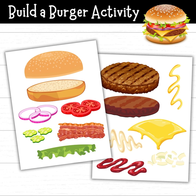 Build a Burger Printable Set, Hamburger Pretend Play, Craft for Kids ...