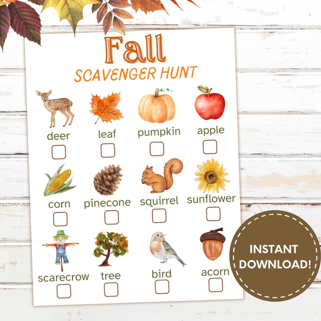Fall Scavenger Hunt Fall Activity for Kids Printable Fall - Etsy
