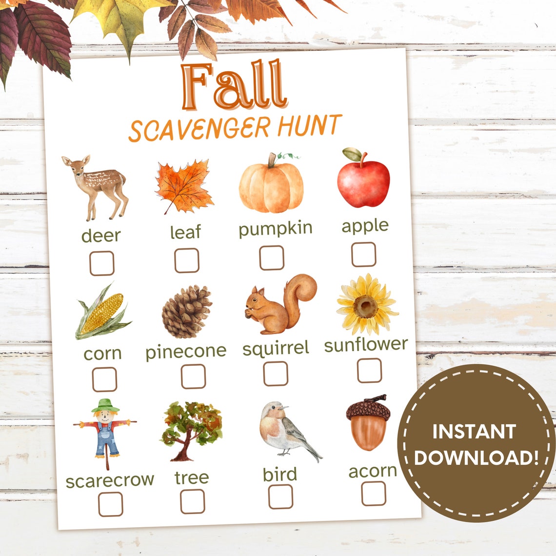 Fall Scavenger Hunt, Fall Activity for Kids, Printable Fall Game, Fall ...