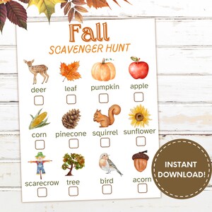 Fall Scavenger Hunt, Fall Activity for Kids, Printable Fall Game, Fall ...