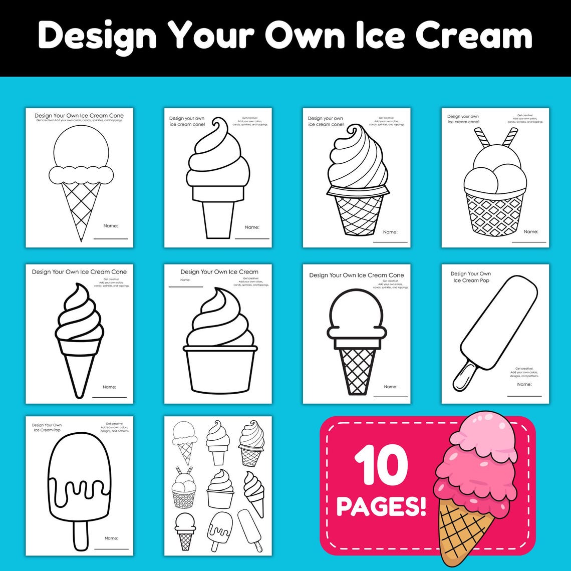 Design Your Own Ice Cream Printable Pack, Ice Cream Cone & Ice Cream ...
