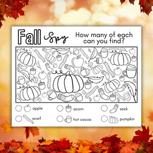 Fall Placemat Activity Printable, Fall Placemats, Fall Activities for ...