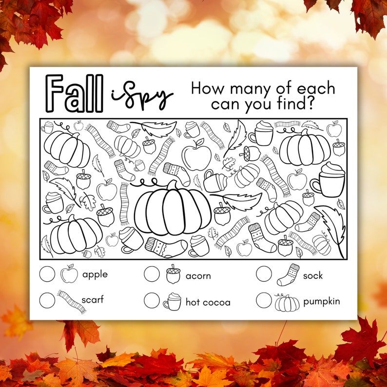 Fall Placemat Activity Printable, Fall Placemats, Fall Activities for ...
