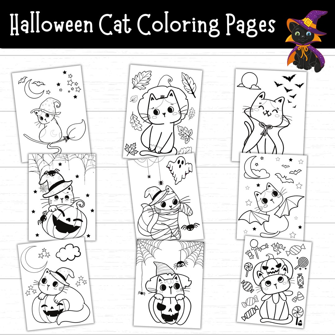 Cute Halloween Cat Coloring Pages, Printable Halloween Coloring Pages ...