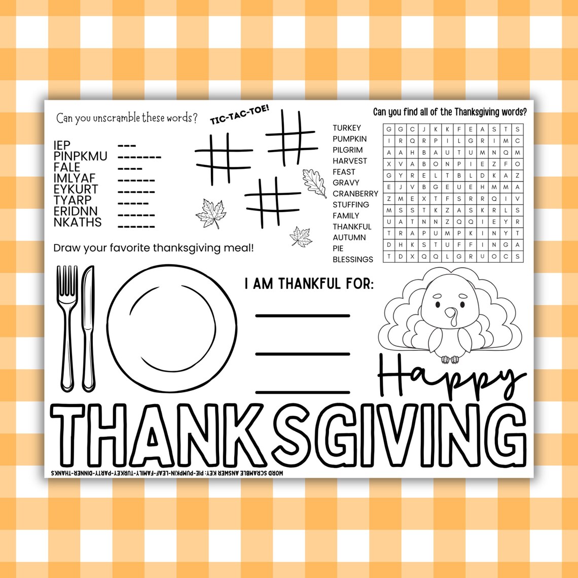 Thanksgiving Placemat Activity Printable, Thanksgiving Placemats, Fall ...