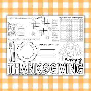 Thanksgiving Placemat Activity Printable, Thanksgiving Placemats, Fall ...