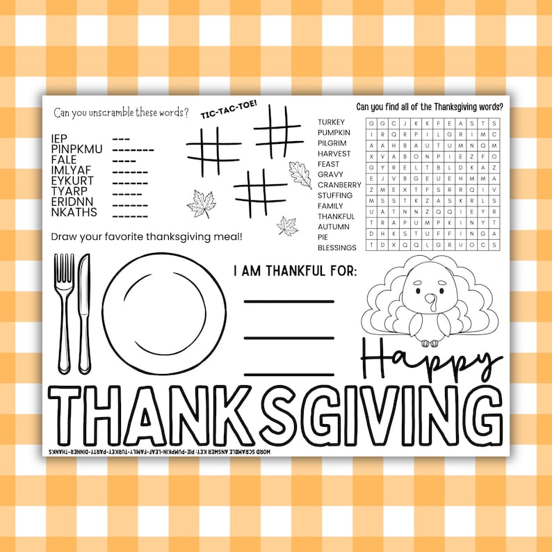 Thanksgiving Placemat Activity Printable, Thanksgiving Placemats, Fall ...
