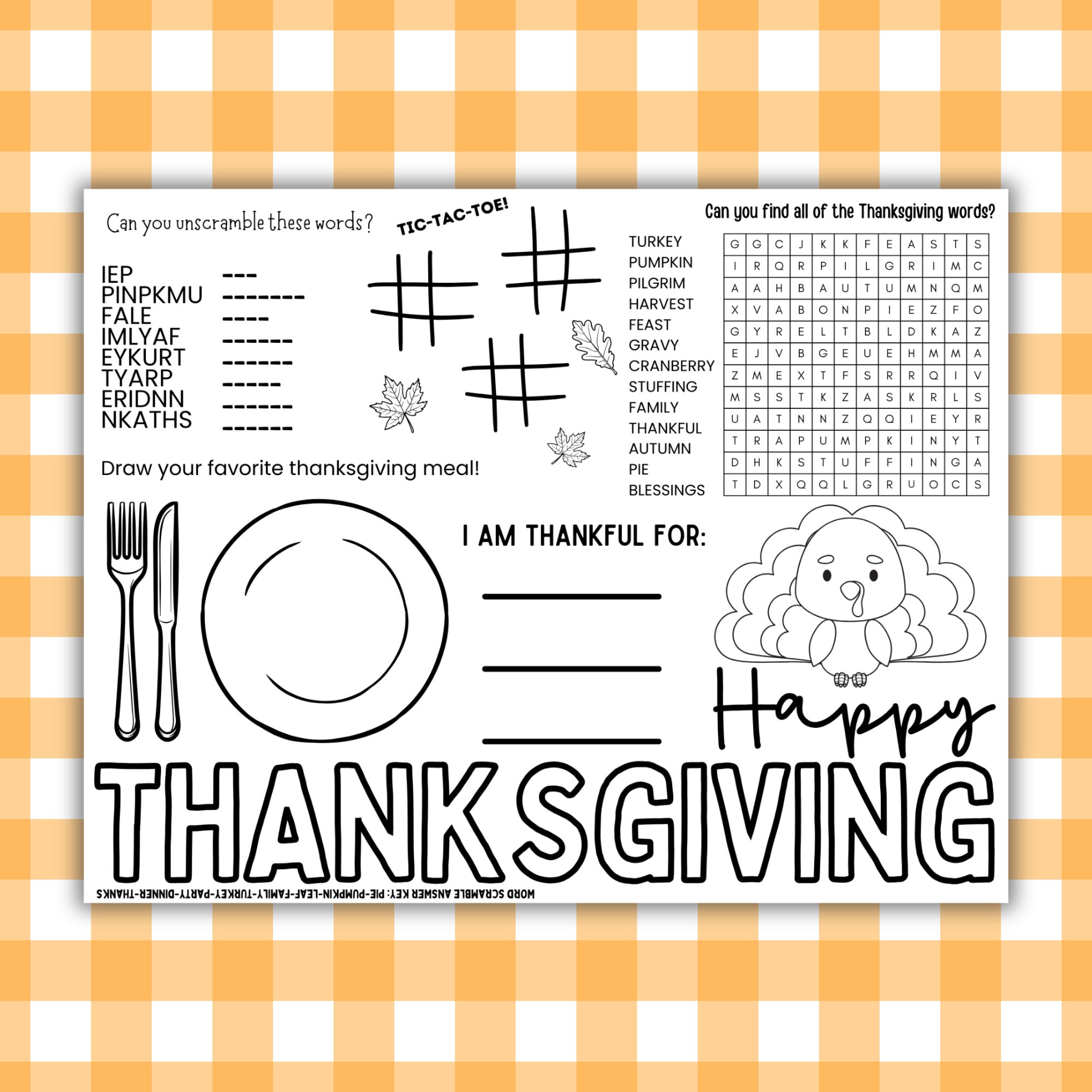 Thanksgiving Placemat Activity Printable, Thanksgiving Placemats, Fall ...