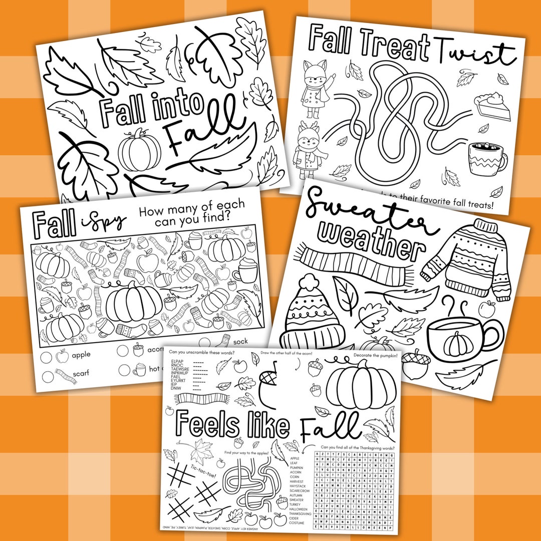 Fall Placemat Activity Printable, Fall Placemats, Fall Activities for ...