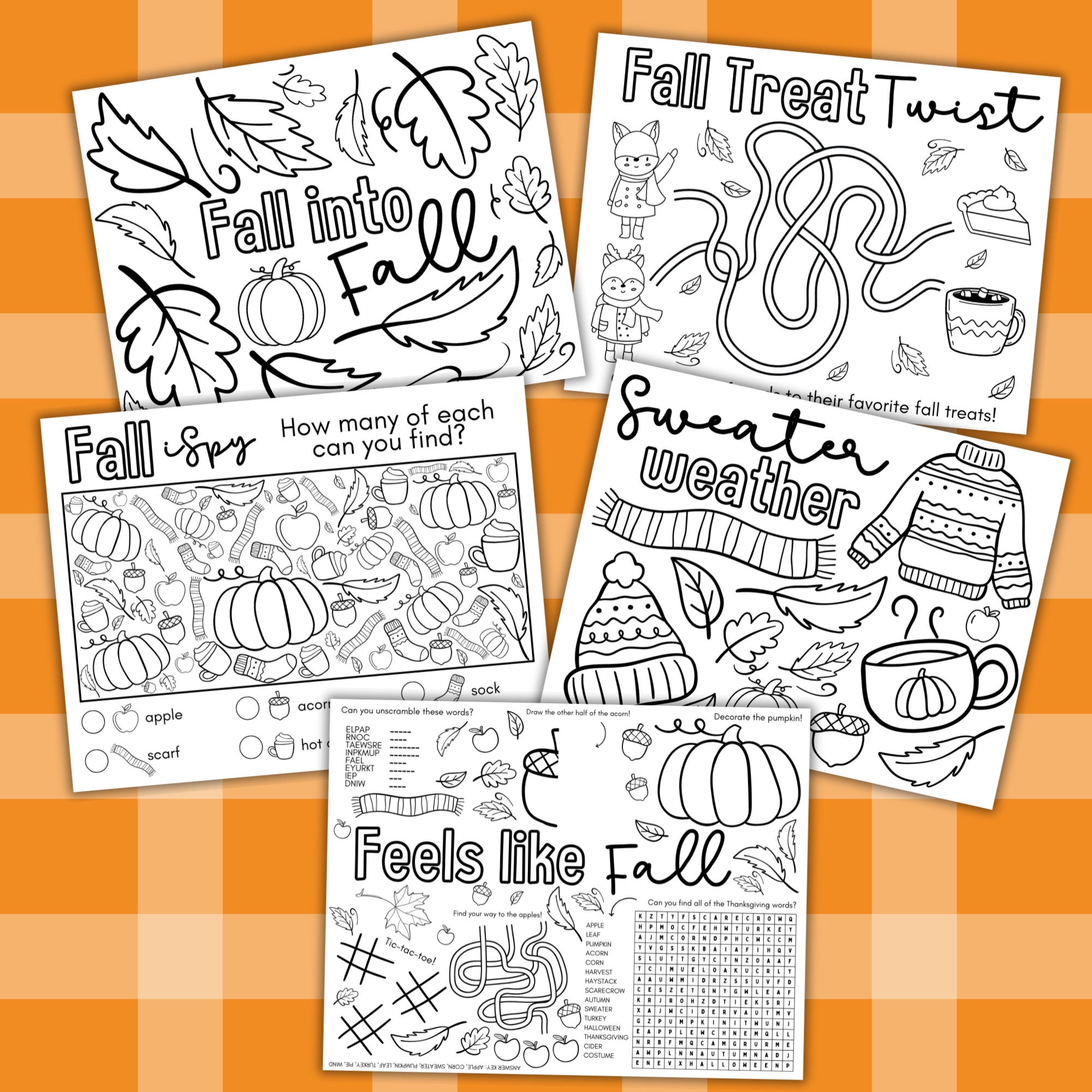 Fall Placemat Activity Printable, Fall Placemats, Fall Activities for ...