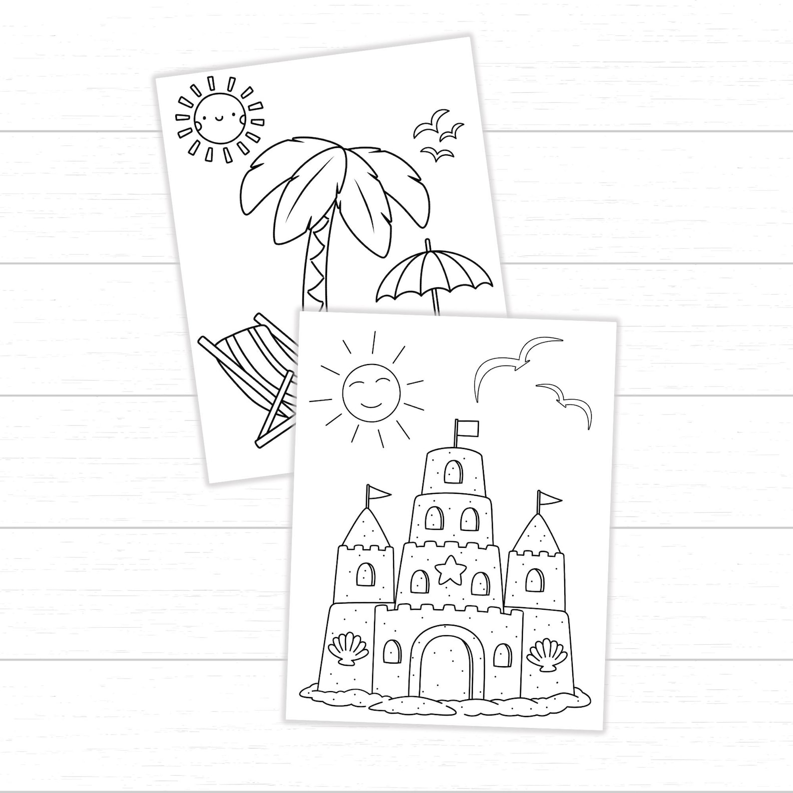 Beach Coloring Pages for Kids, Printable Summer Coloring Sheets, Beach ...