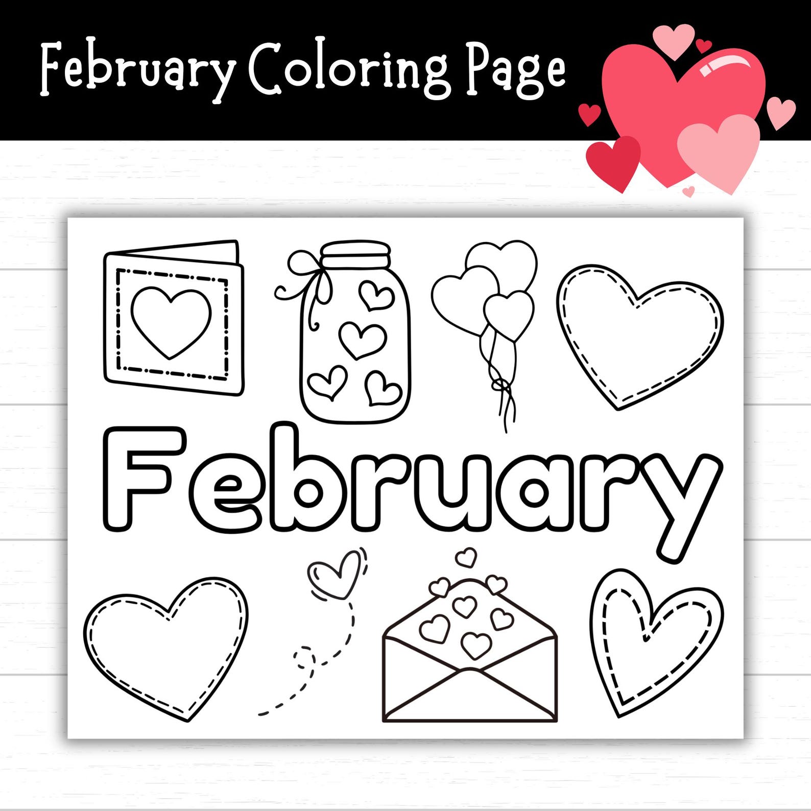 February Coloring Page Printable, Month of February Coloring Sheet ...