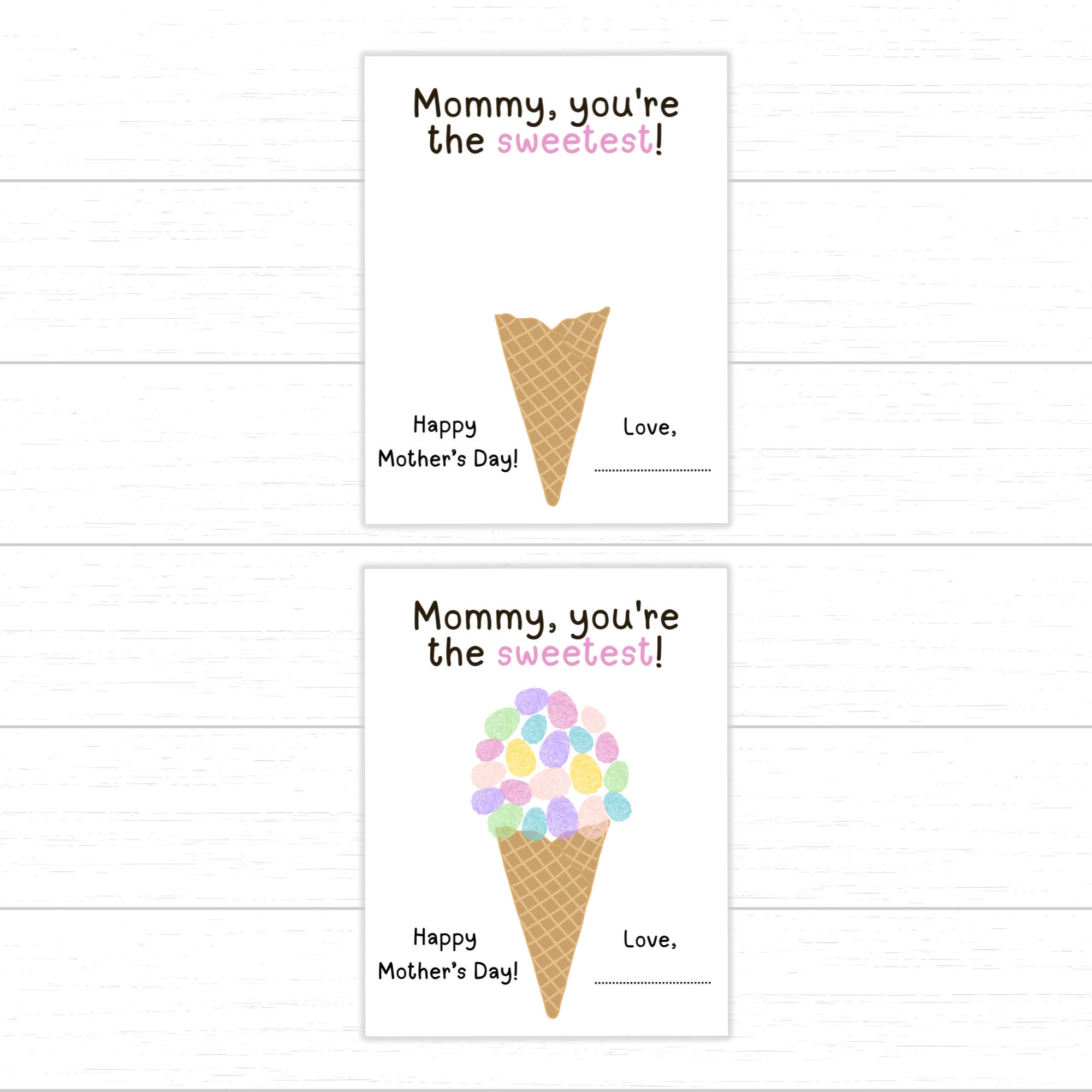 Mother's Day Ice Cream Fingerprint Art, You're the Sweetest, Ice Cream ...