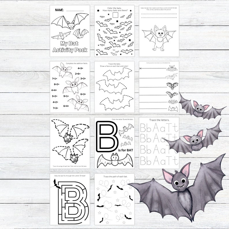 Bat Activity Pack Printable, Bat Worksheets, Bat Unit, Bat Learning Set ...