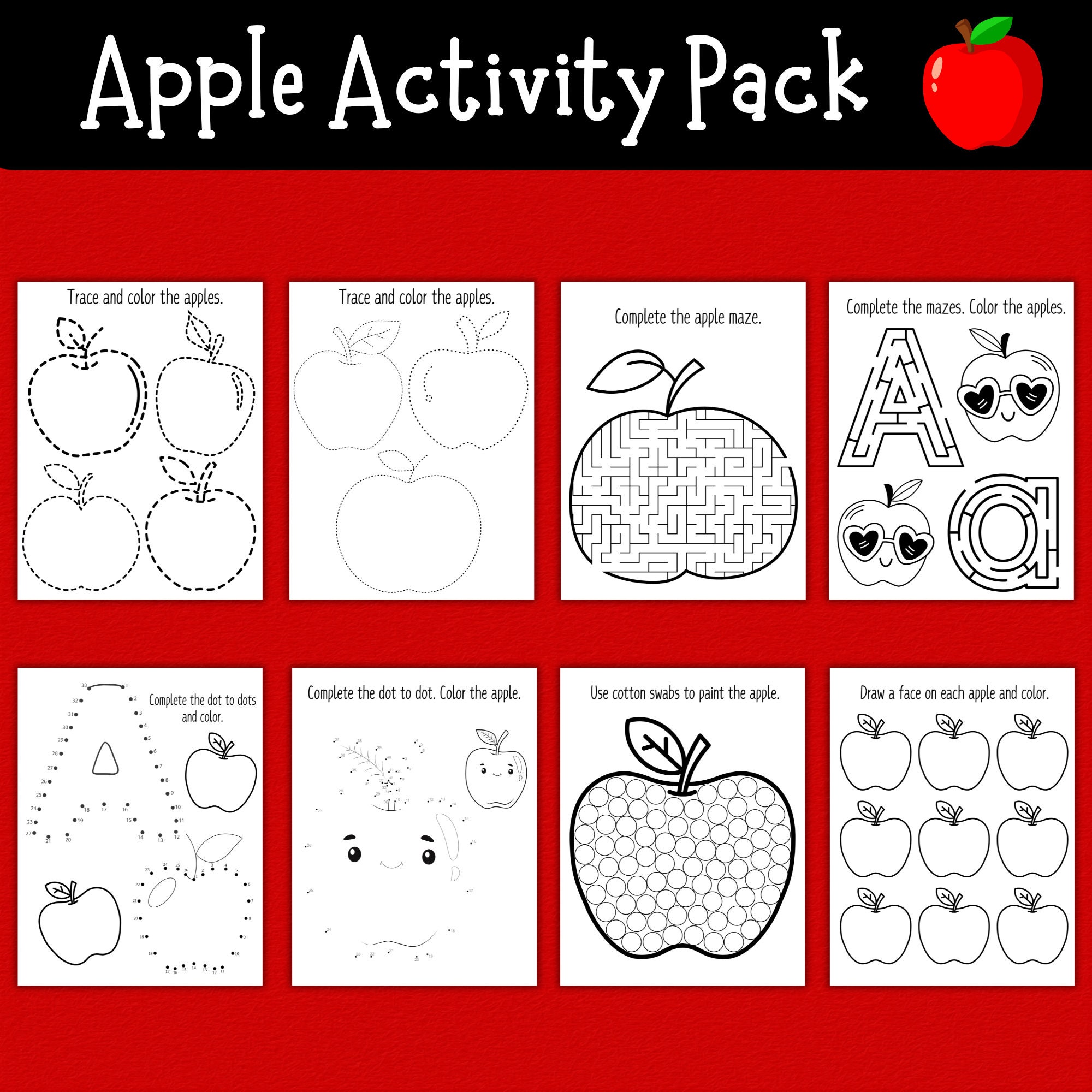 Apple Activity Pack Printable, Apple Tracing Activity, Apple Crafts ...