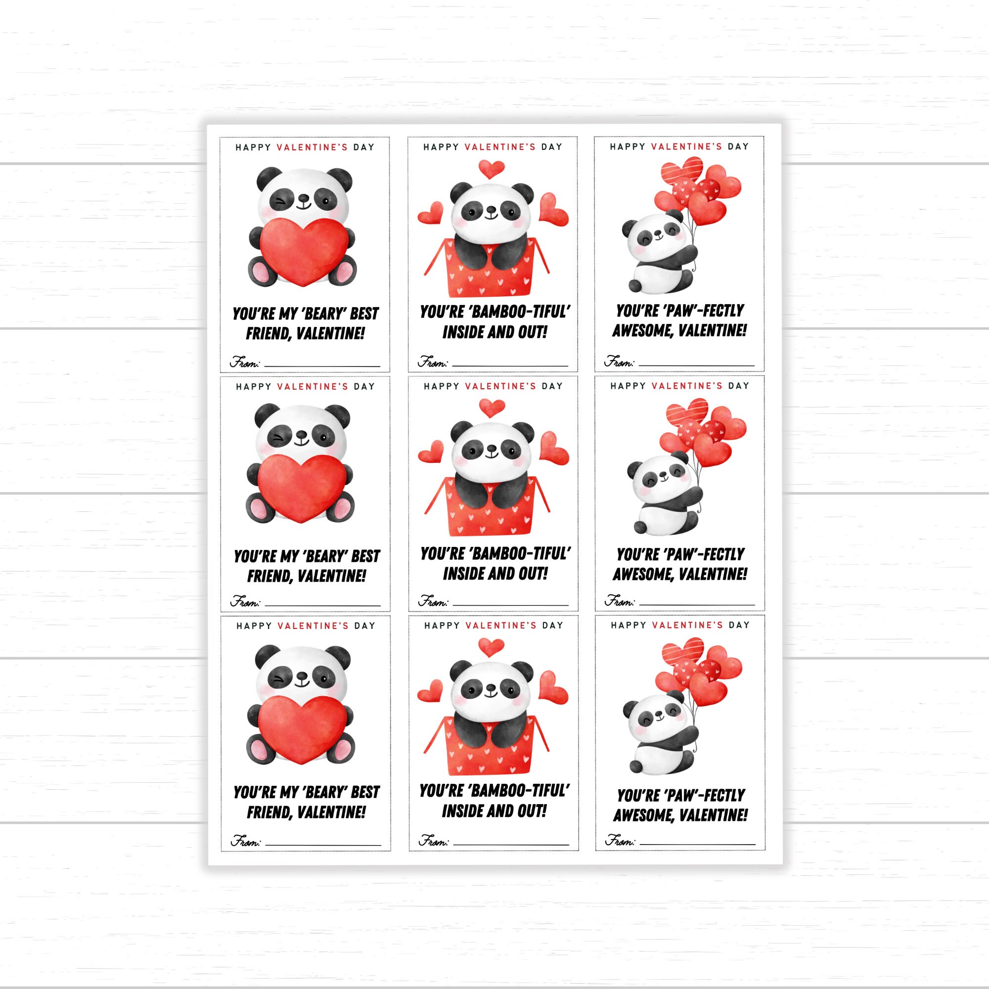 Panda Valentine's Day Cards, Panda Bear Valentine's Day Card Printable ...