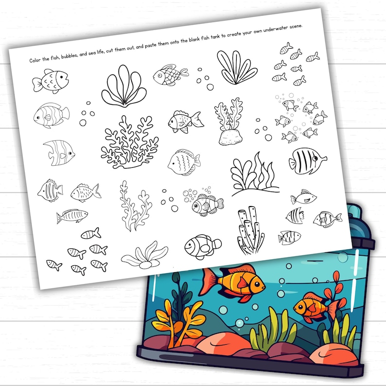Build a Fish Tank Printable Coloring Activity for Kids, DIY Aquarium ...