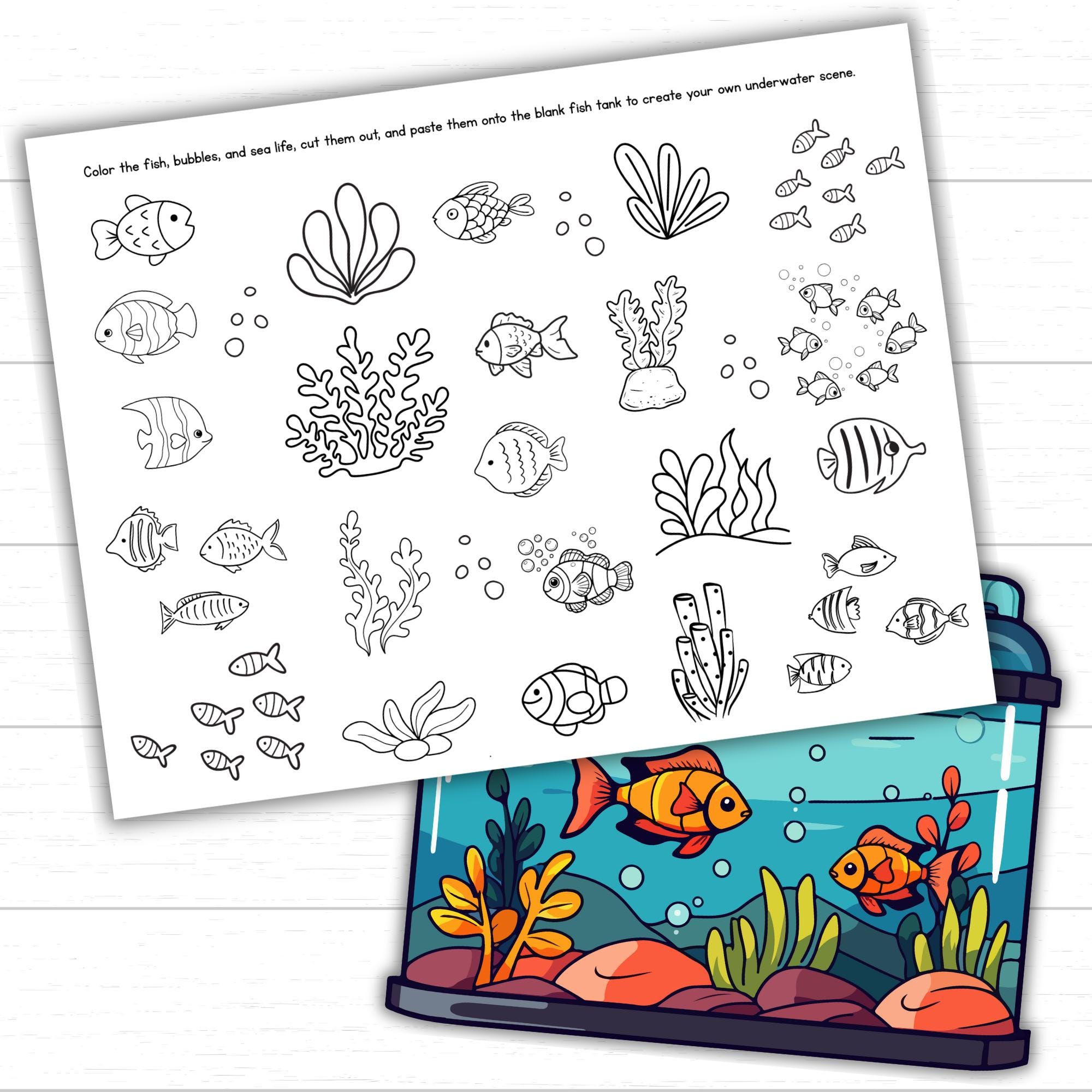 Build a Fish Tank Printable Coloring Activity for Kids, DIY Aquarium ...