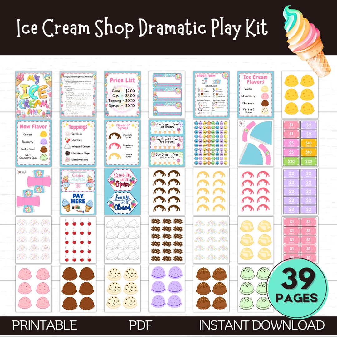 Ice Cream Shop Dramatic Play Kit, Ice Cream Shop Pretend Play, Ice ...