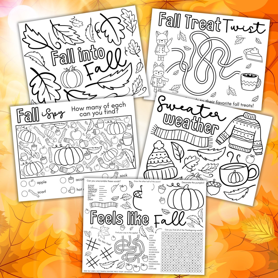 Fall Placemat Activity Printable, Fall Placemats, Fall Activities for ...