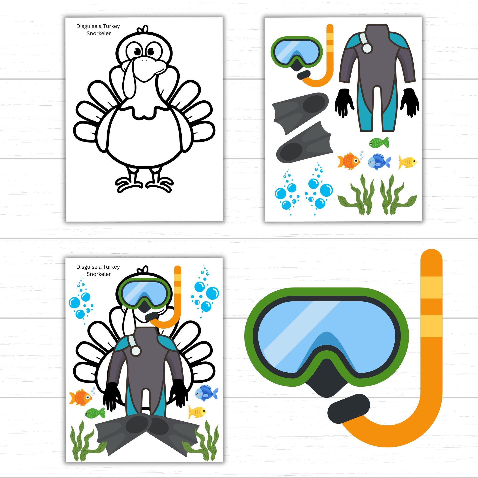 Disguise a Turkey Snorkeler, Snorkeler Turkey, Printable Outfits, Ocean ...