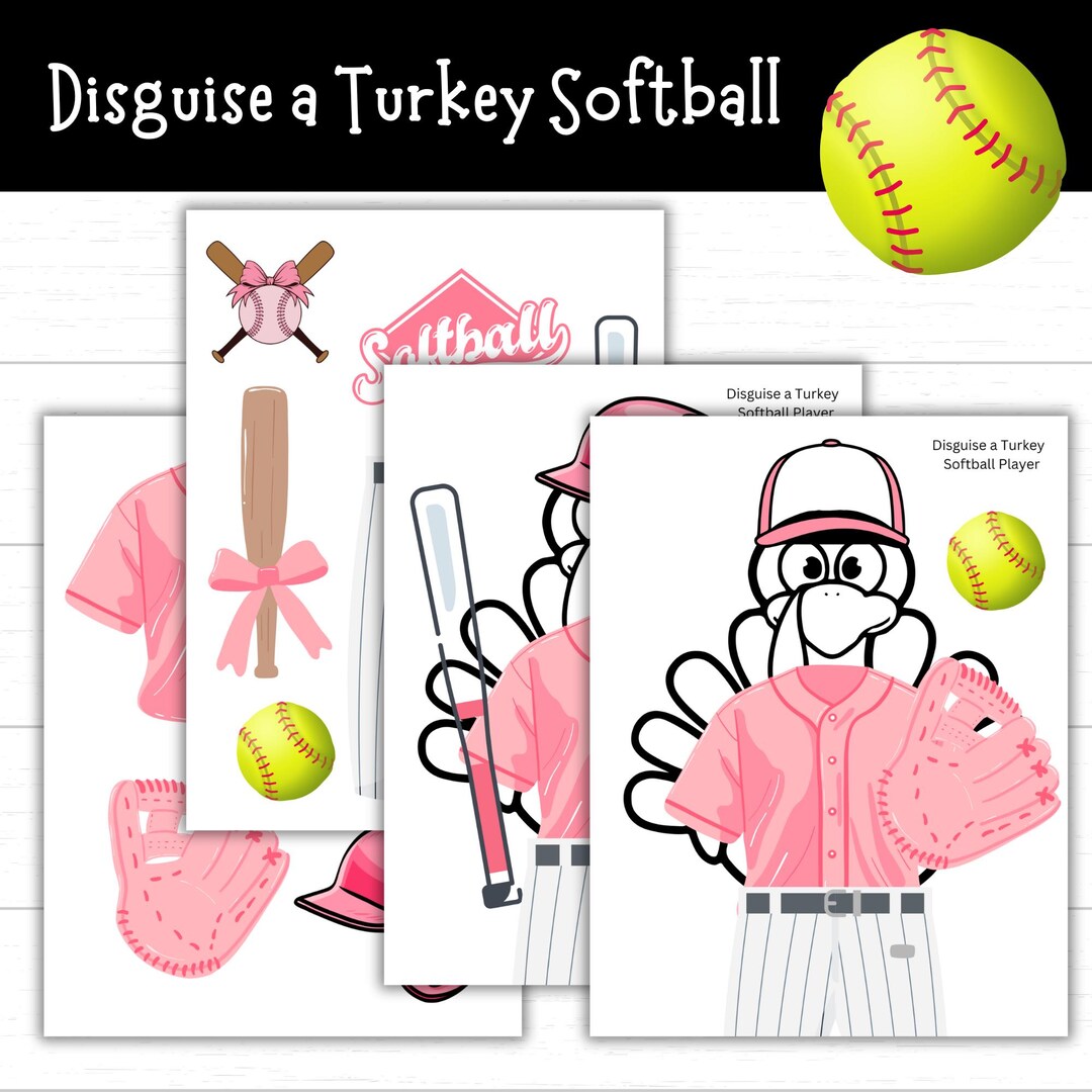 Disguise a Turkey Softball Player Printable, Turkey Disguise Project ...