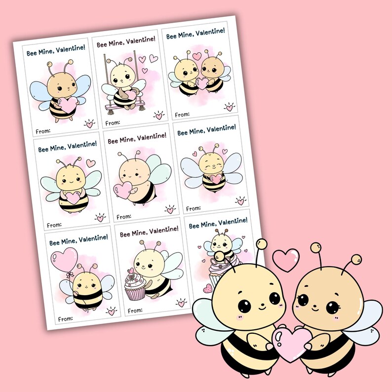 Bee Mine Valentine’s Day Cards Printable for Kids, Classroom Valentines ...
