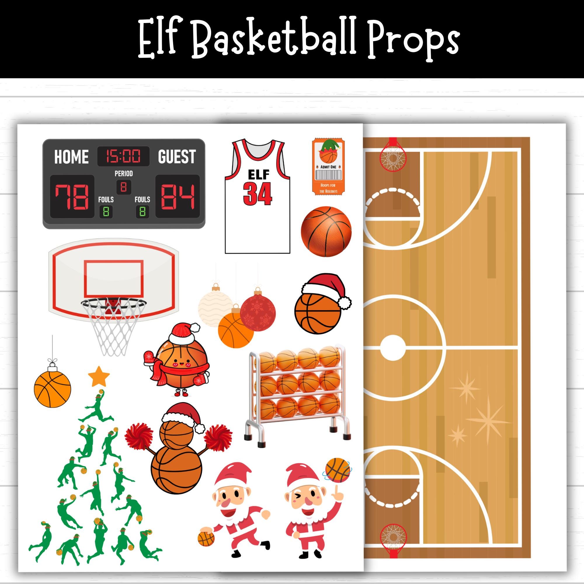 Elf Basketball Props, Christmas Elf Basketball Scene, Set Up ...