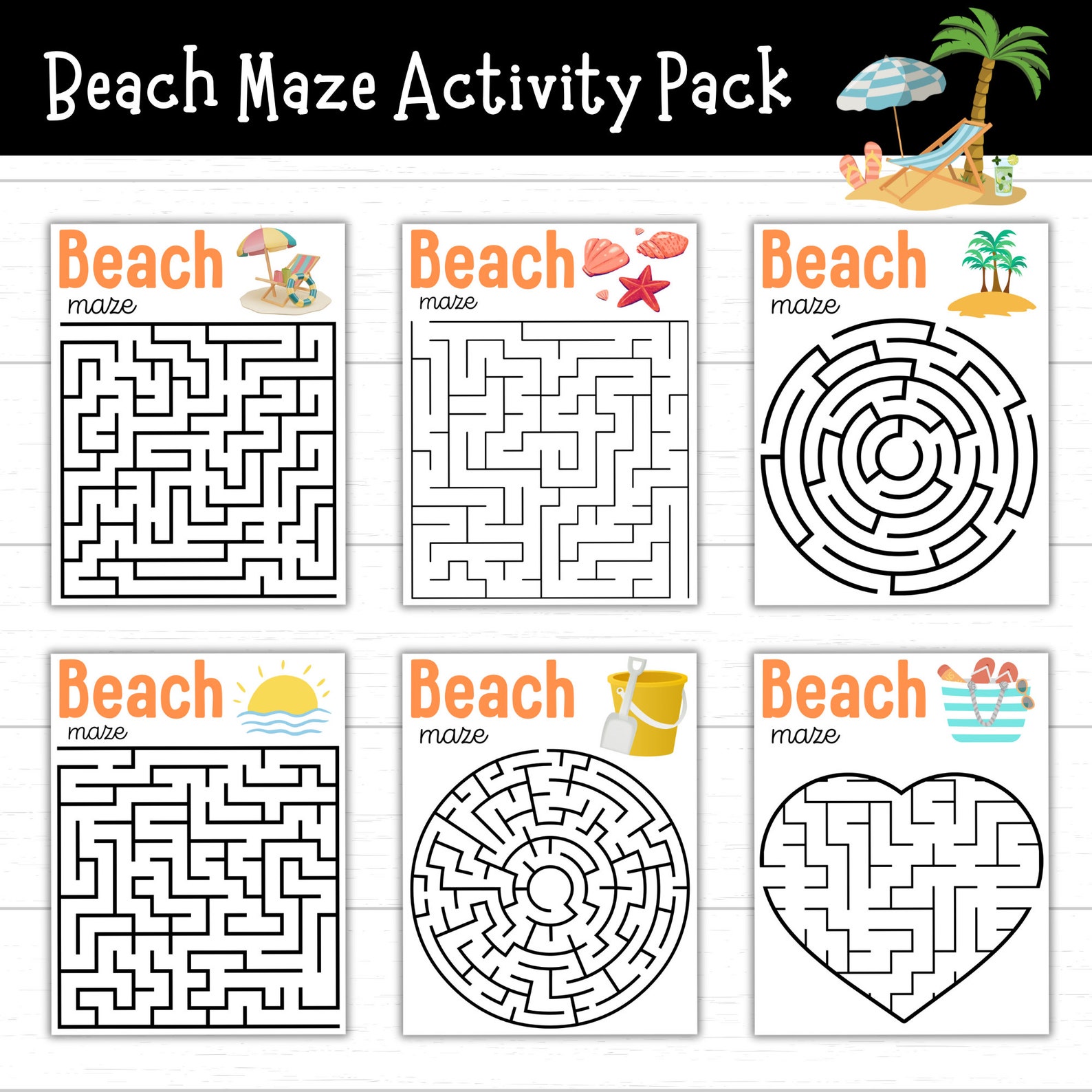 Printable Beach Mazes for Kids, Summer Maze Activity Pack, Boredom ...