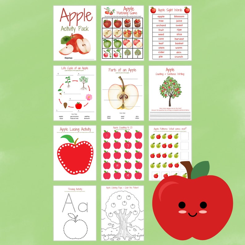 Apple Activity Pack for Kids, Printable Learning Bundle, Apple ...