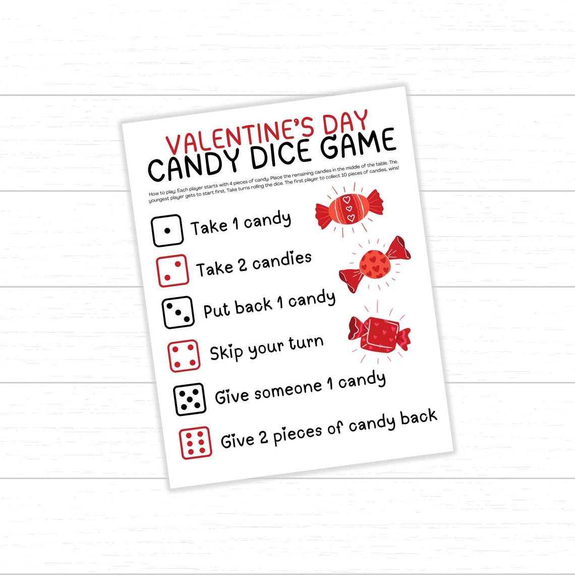 Valentine's Day Candy Dice Game, Candy Game for Kids, Printable Dice ...