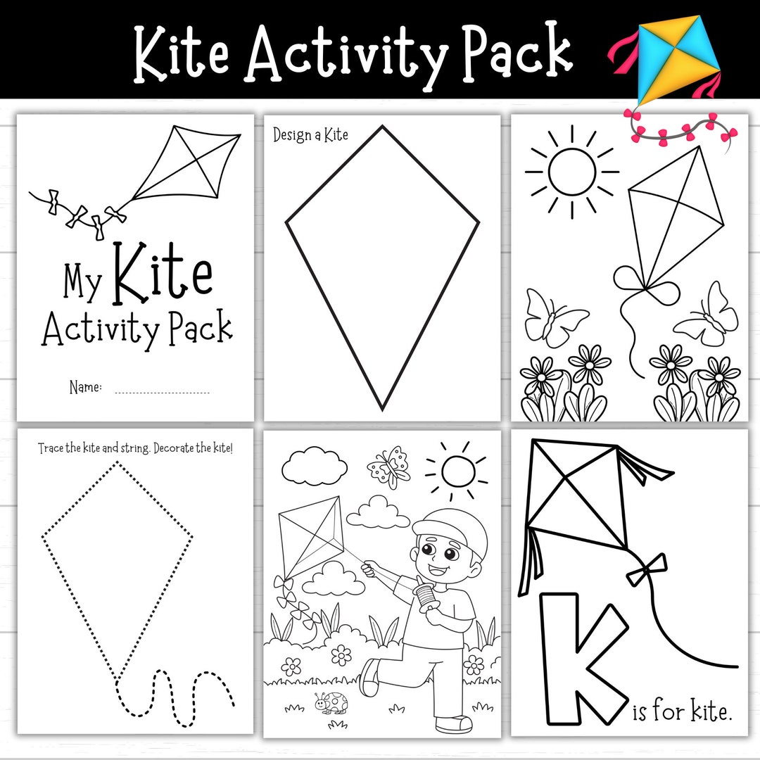 Kite Activity Pack for Kids, Kite Printables, Printable Kite Coloring ...