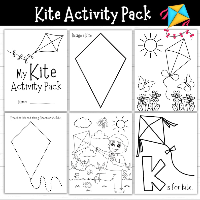 Kite Activity Pack for Kids, Kite Printables, Printable Kite Coloring ...