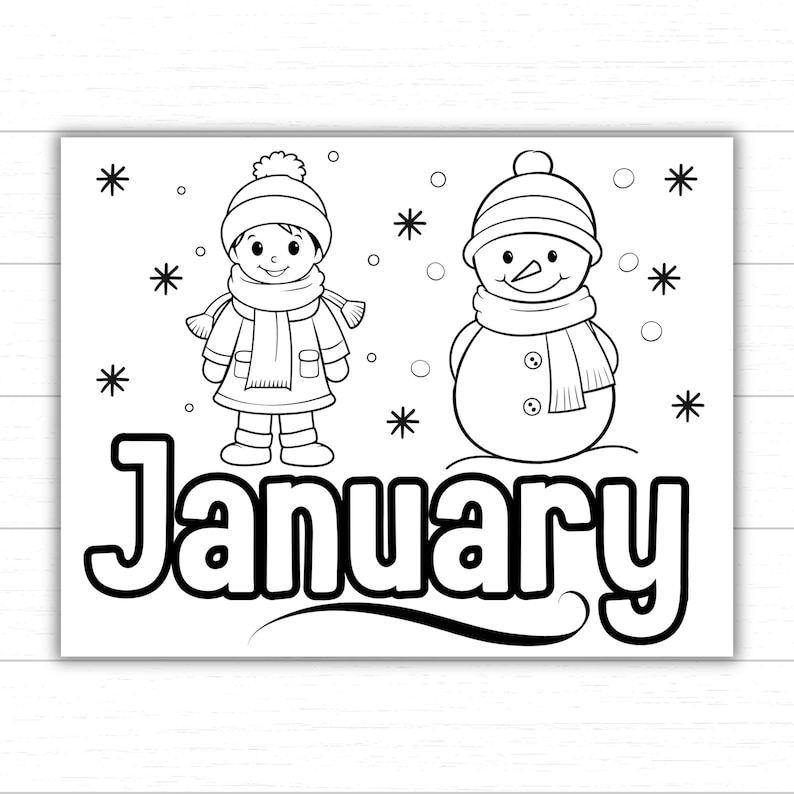 January Coloring Page, Month of January Coloring Page, Winter Coloring ...