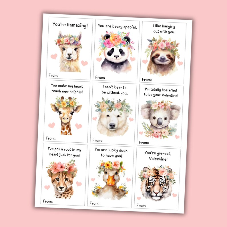Cute Animal Valentine Cards Printable – 27 Kids Classroom Exchange ...