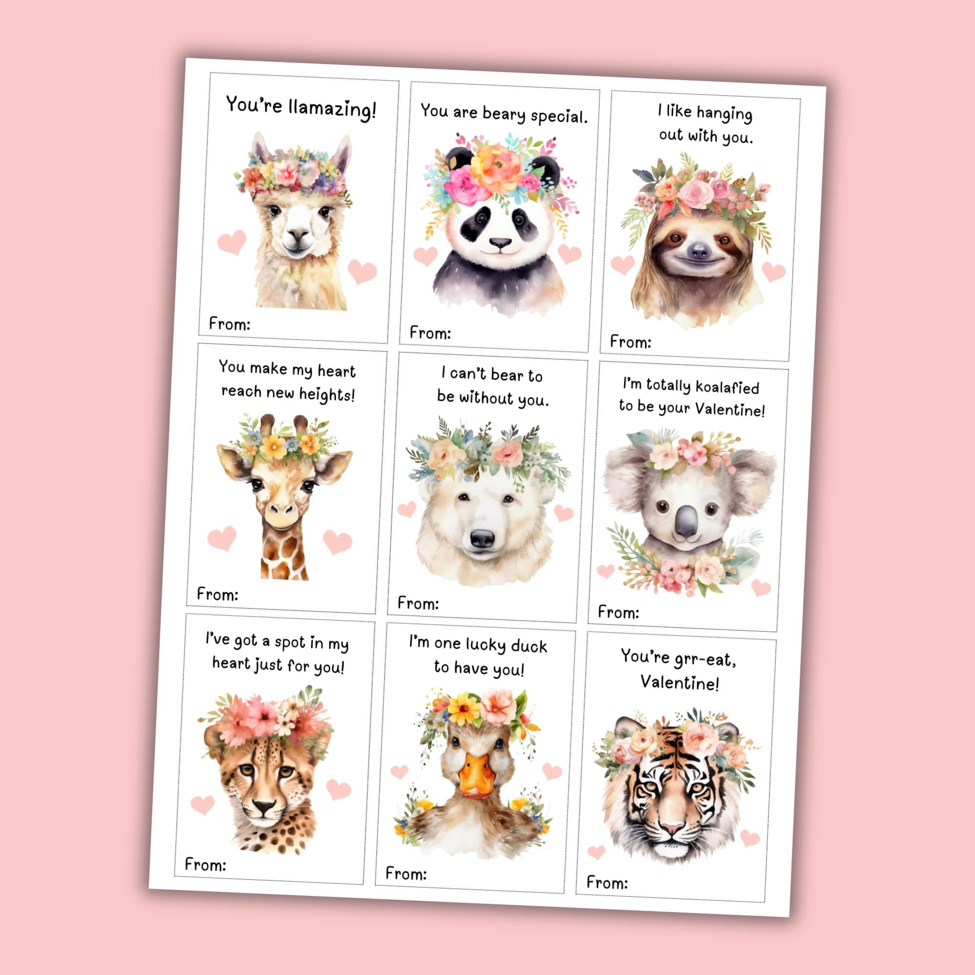 Cute Animal Valentine Cards Printable – 27 Kids Classroom Exchange ...