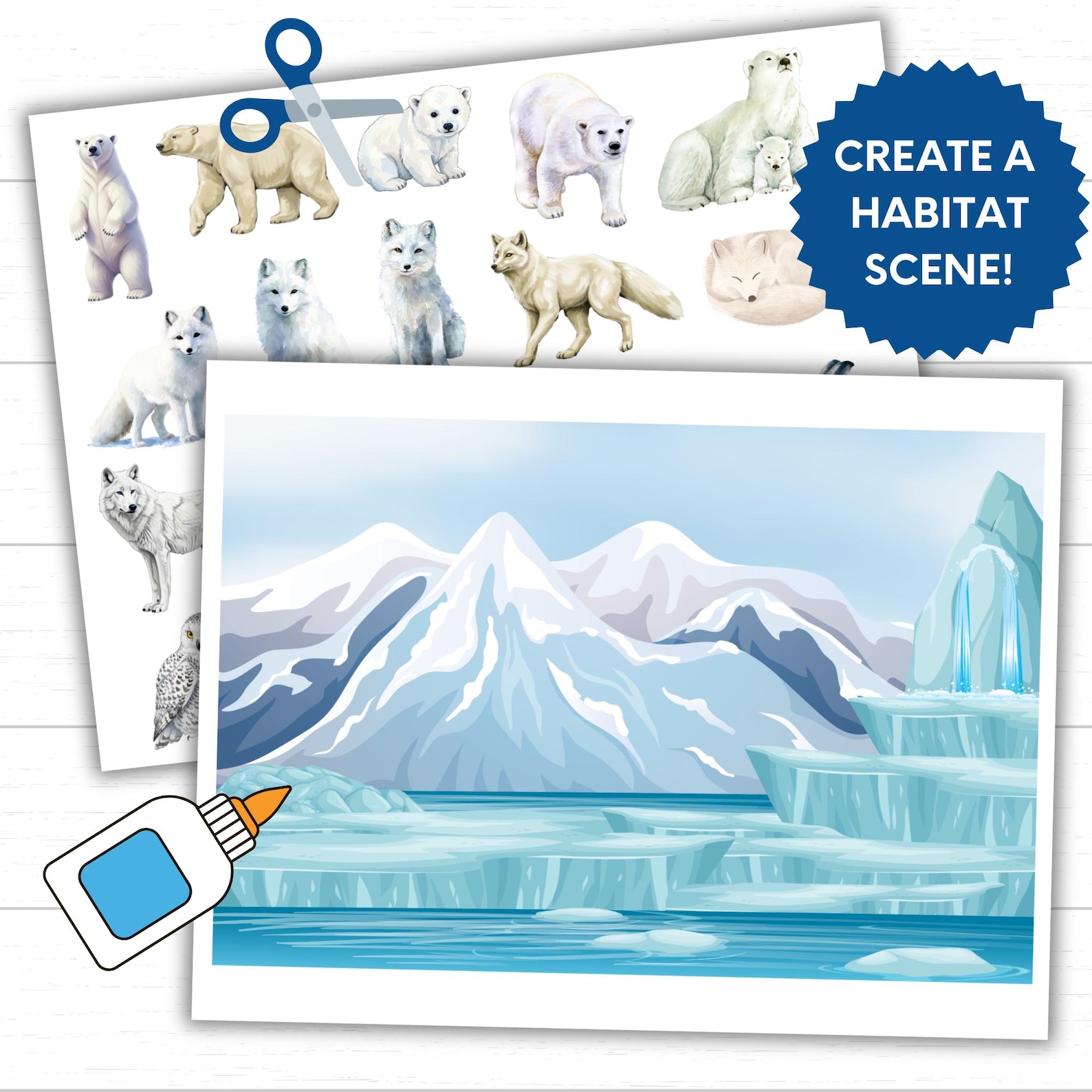 Arctic Animals Cut and Paste Activity, Arctic Habitat Scenes Printable ...