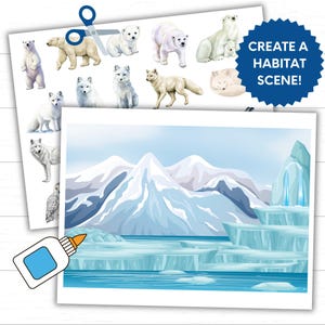 Arctic Animals Cut and Paste Activity, Arctic Habitat Scenes Printable ...