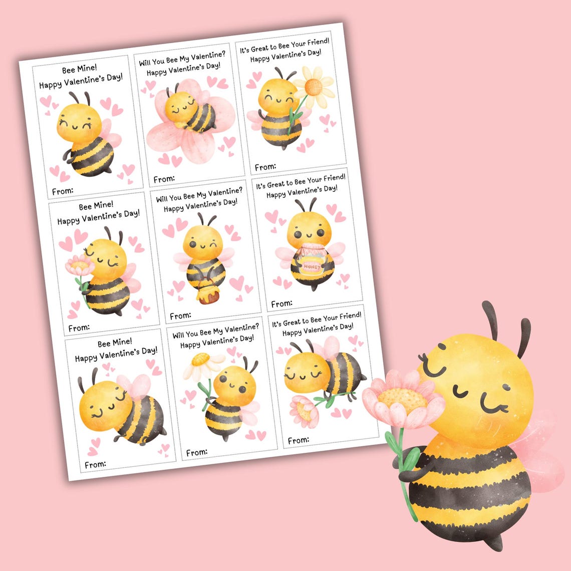 Bee Valentine’s Day Cards Printable – Classroom Valentine Cards for ...
