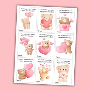 Bear Valentine Cards Printable for Kids, Cute Classroom Valentines ...