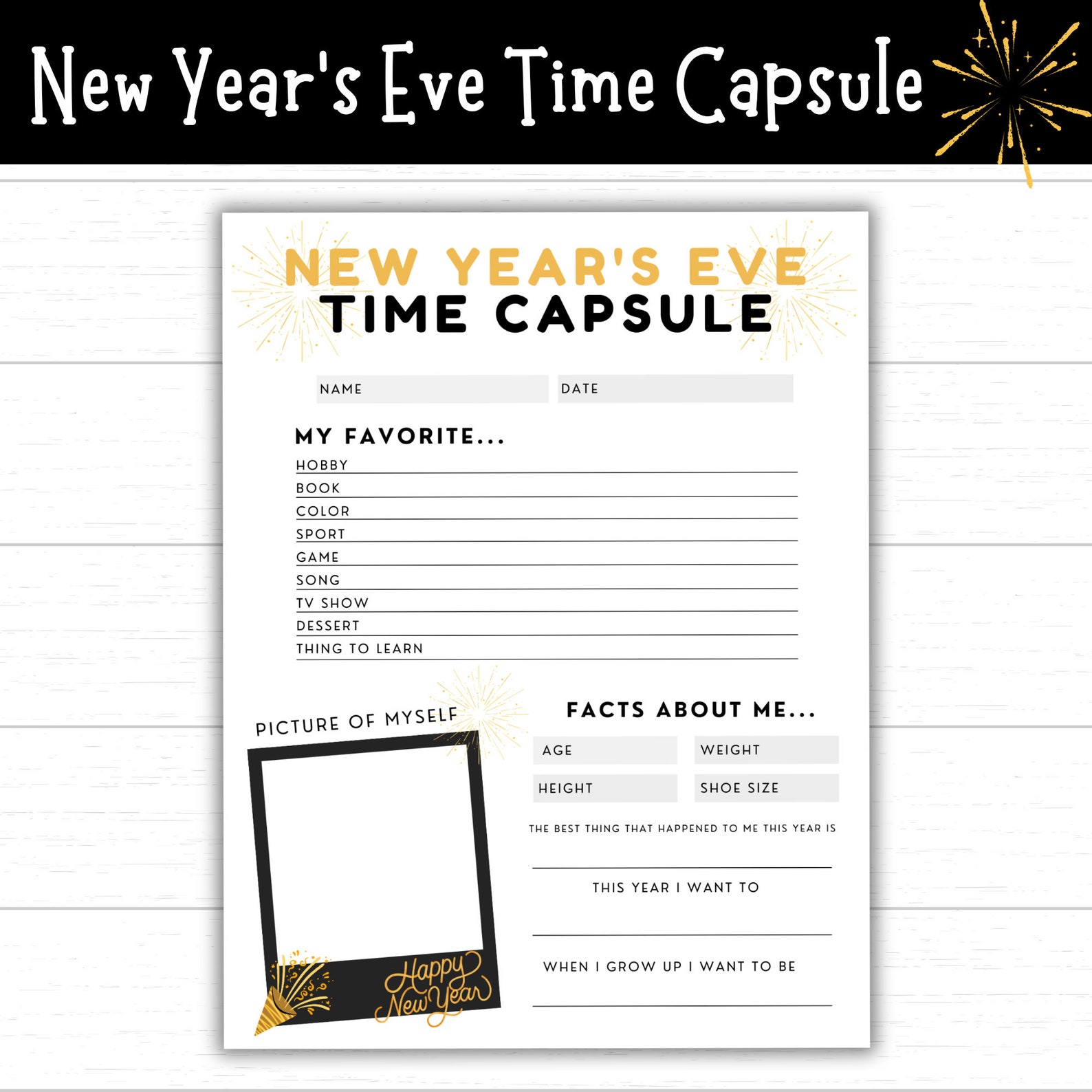 New Year's Eve Time Capsule Printable, New Year's Eve Activities for ...