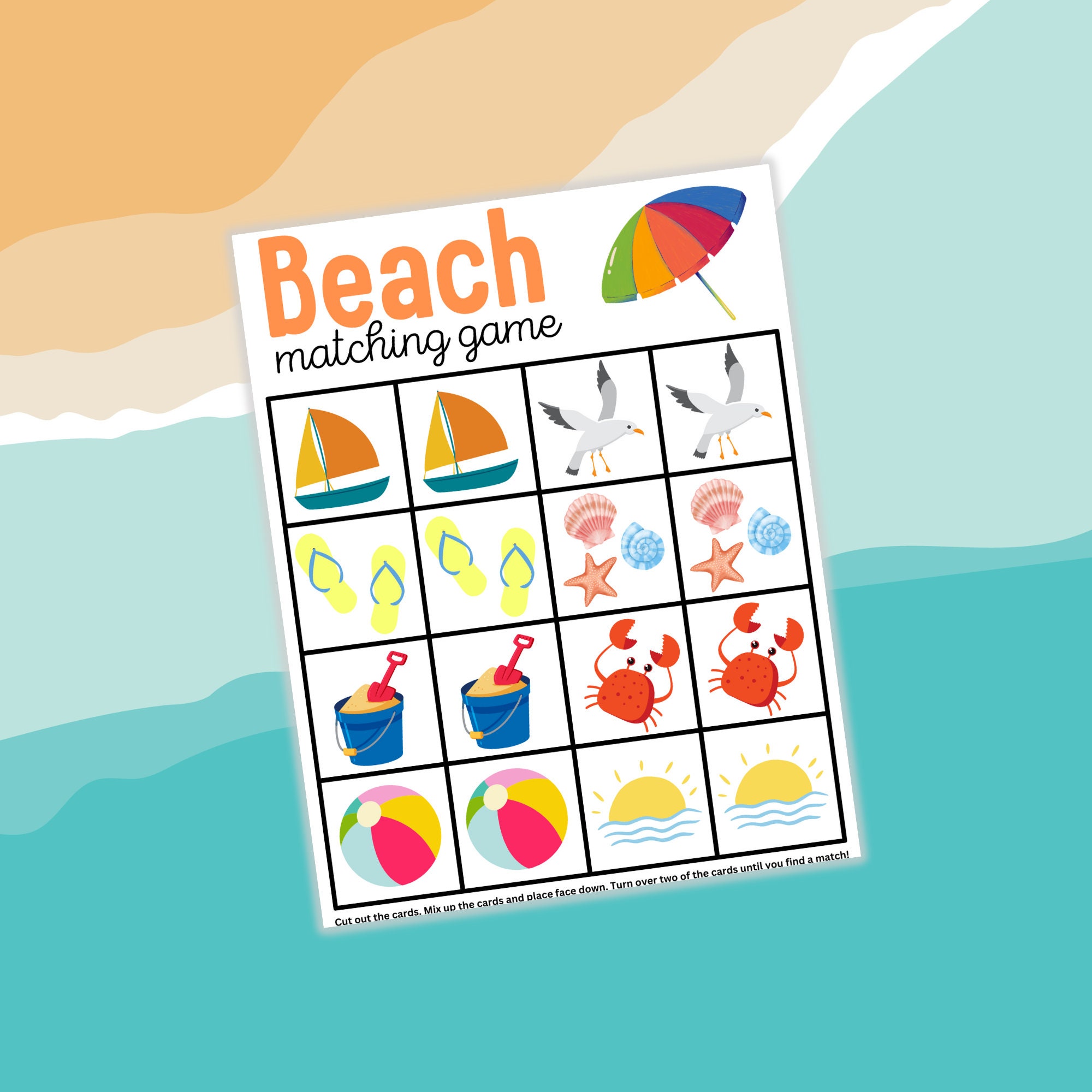 Beach Matching Printable Game for Kids, Summer Memory Game - Etsy