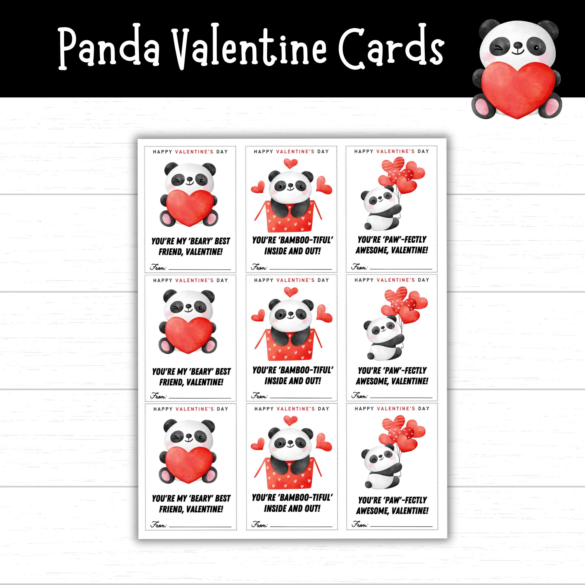 Panda Valentine's Day Cards, Panda Bear Valentine's Day Card Printable ...