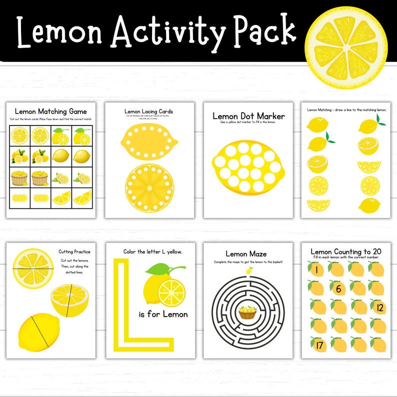 Lemon Activity Pack Printable, Fun Summer Worksheets & Games for Kids ...