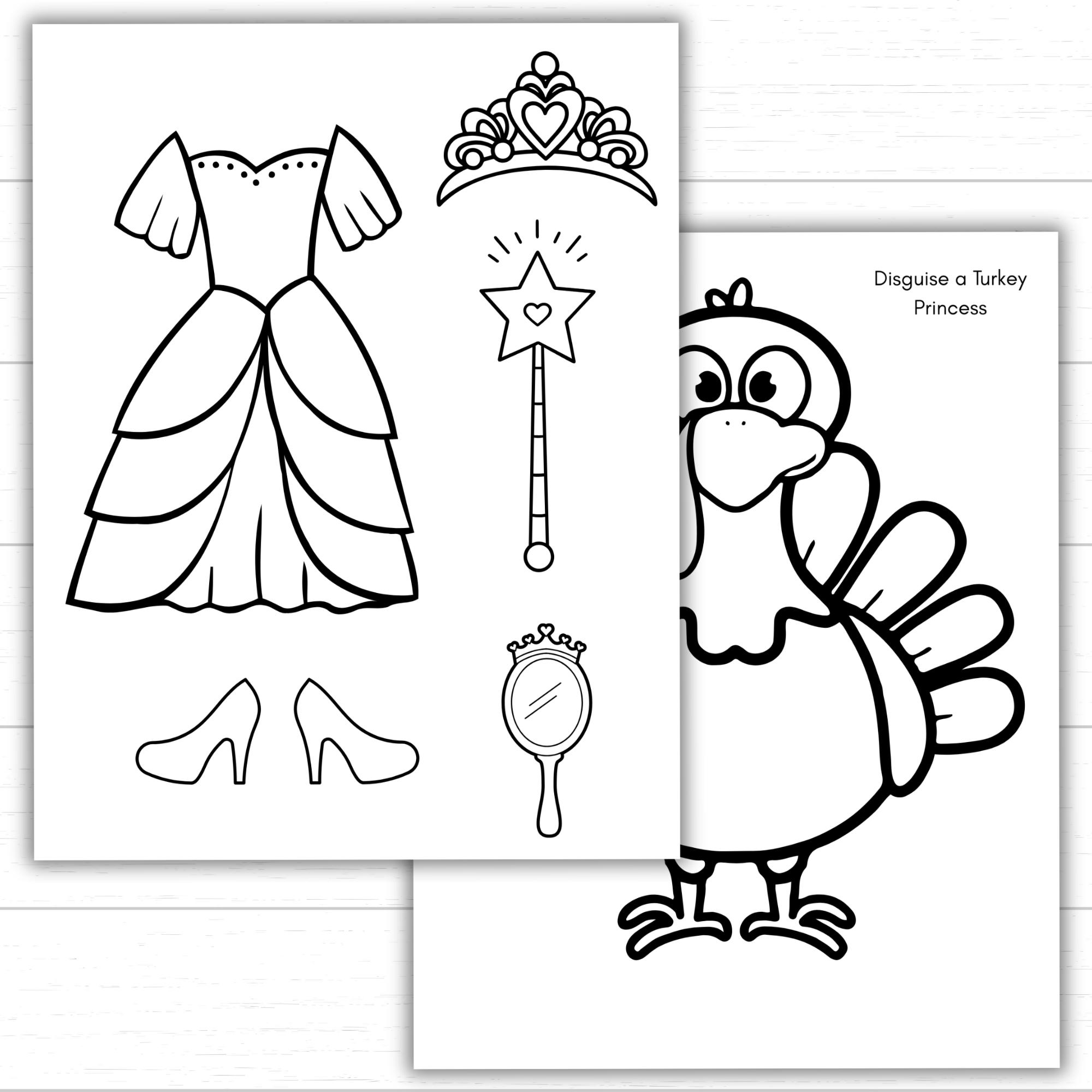 Disguise a Turkey Princess, Princess Turkey Disguise Coloring Page ...